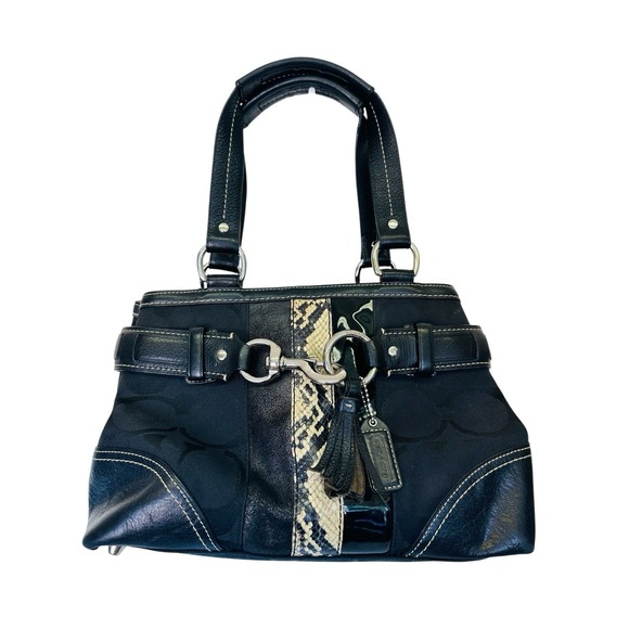 Coach | Bags | Coach Signature Python Stripe Black Satchel Tote Handbag ...